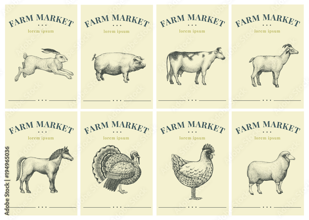Labels with farm animals. Set templates price tags for shops and ...