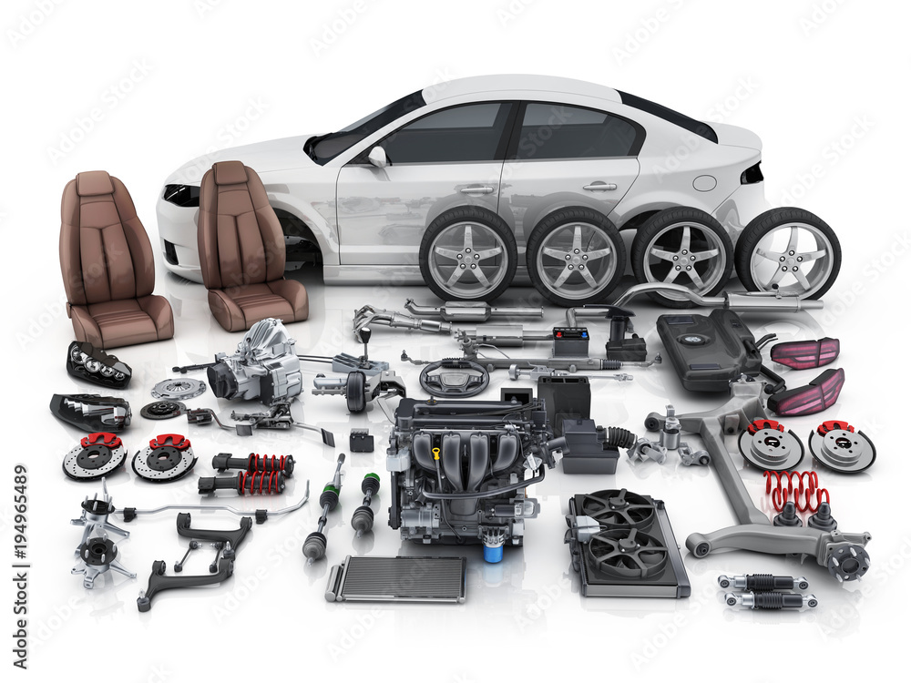 Car body disassembled and many vehicles parts Stock Illustration ...