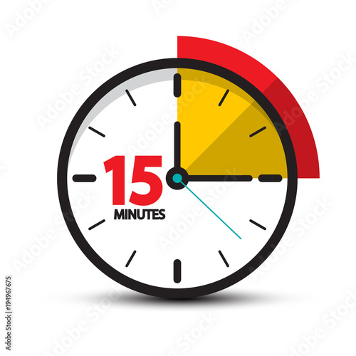 15 Minutes Clock Icon. Vector Fifteen Minute Symbol Isolated on White ...
