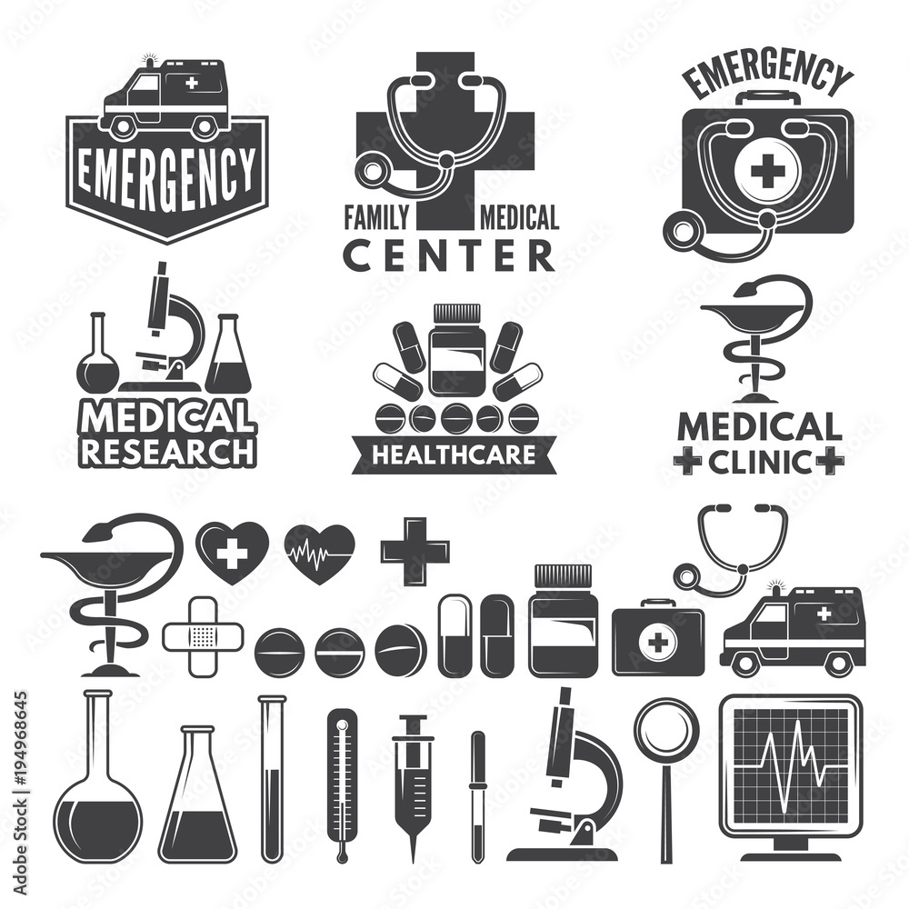 Symbols of medicine. Medical logos and badges Stock Vector | Adobe Stock