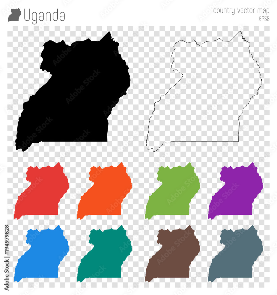 Uganda high detailed map. Country silhouette icon. Isolated Uganda black map outline. Vector ...