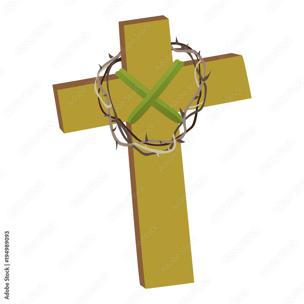 Cross with crown of thorns isolated on white background vector ...