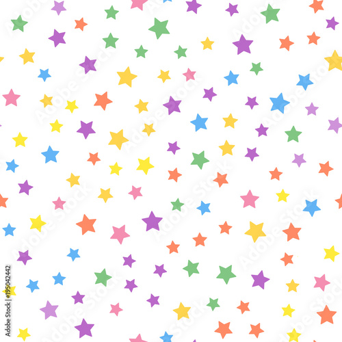 Seamless geometric pattern from stars. Multi-colored stars on a white background. Vector ...