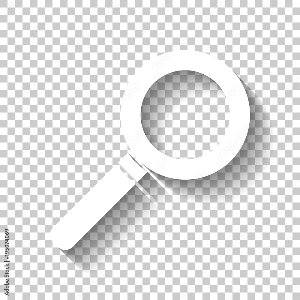 magnifying glass icon. White icon with shadow on transparent background ...