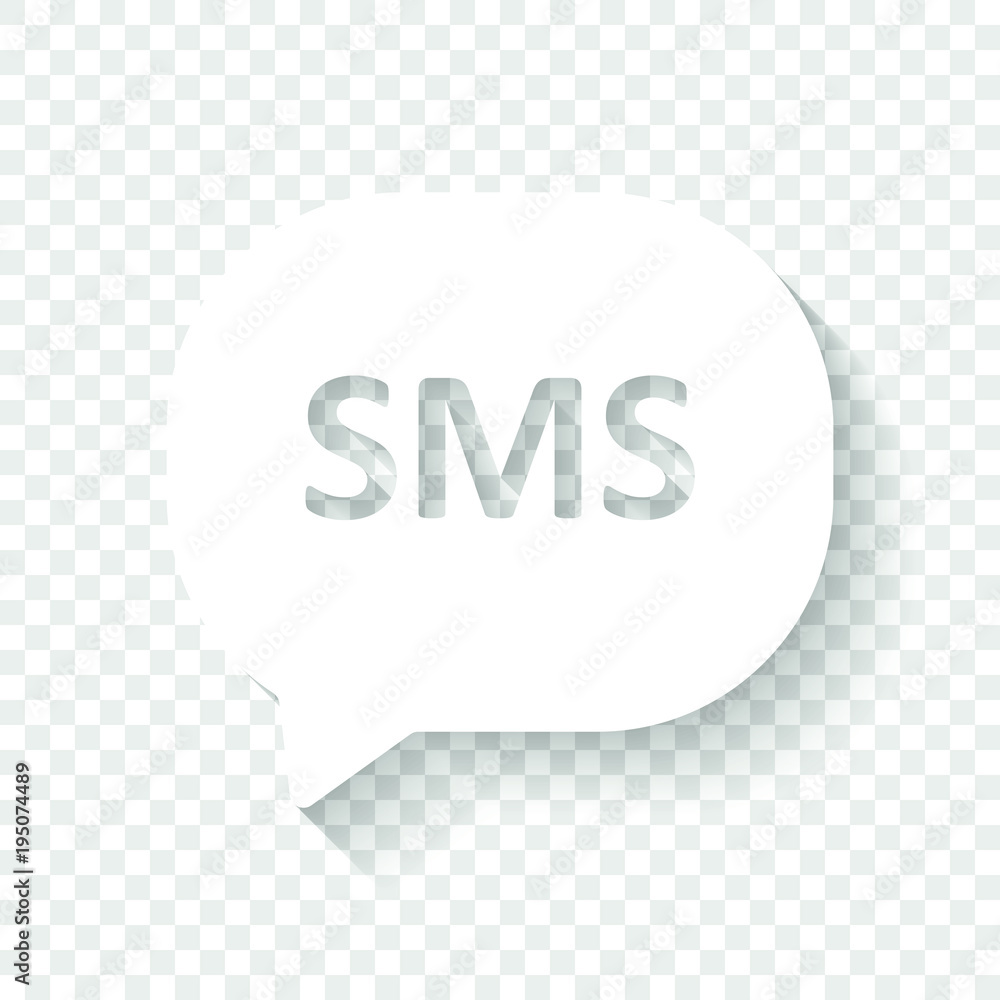 sms icon. White icon with shadow on transparent background Stock Vector ...