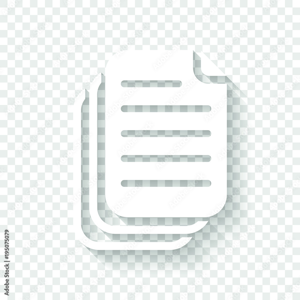document. simple silhouette. White icon with shadow on transparent ...