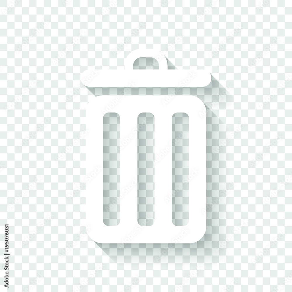 trash bin. simple icon. White icon with shadow on transparent ...