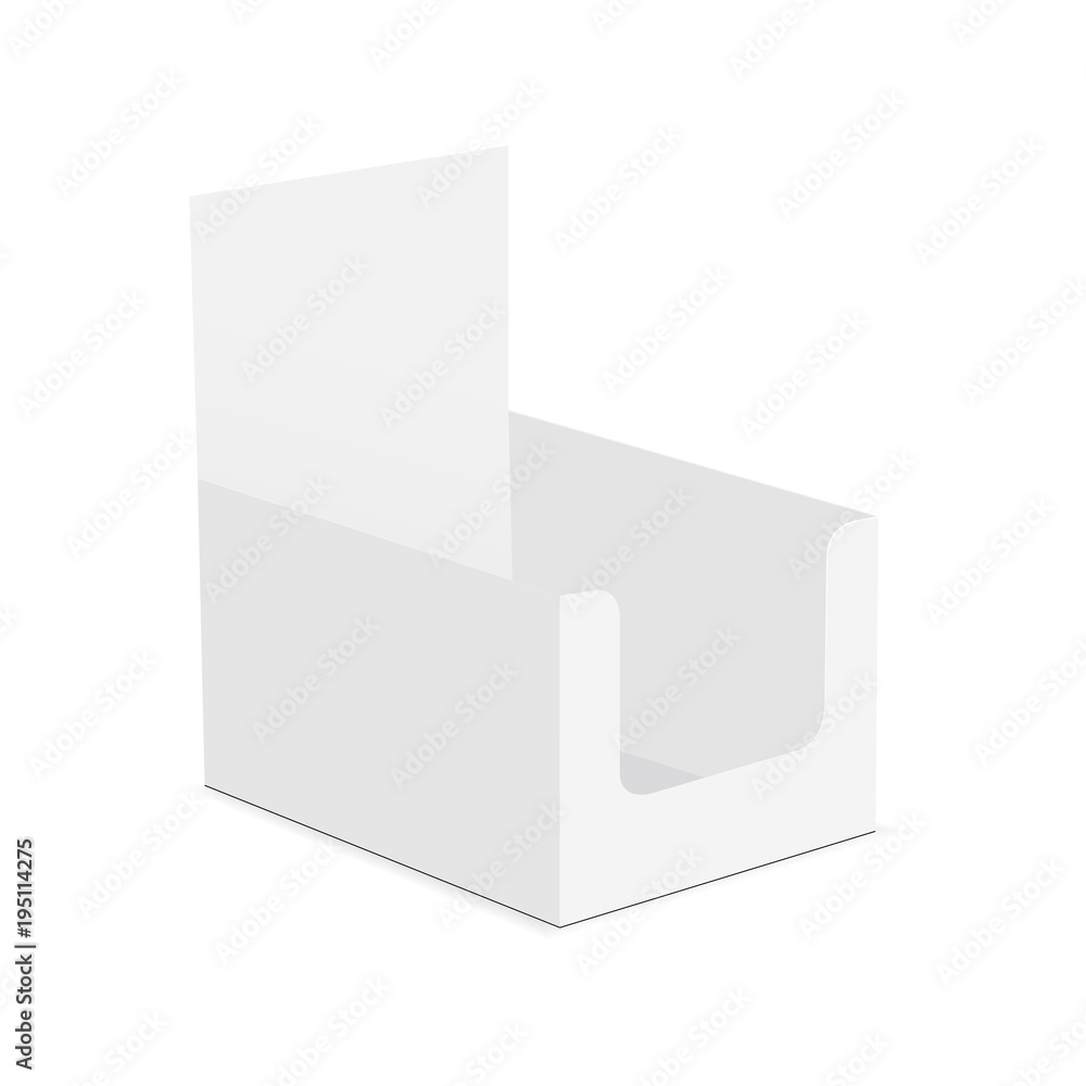 Empty display box mockup isolated on white background - half side view ...