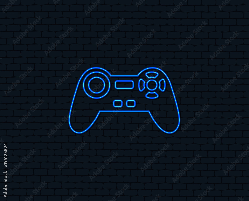 Neon light. Joystick sign icon. Video game symbol. Glowing graphic ...