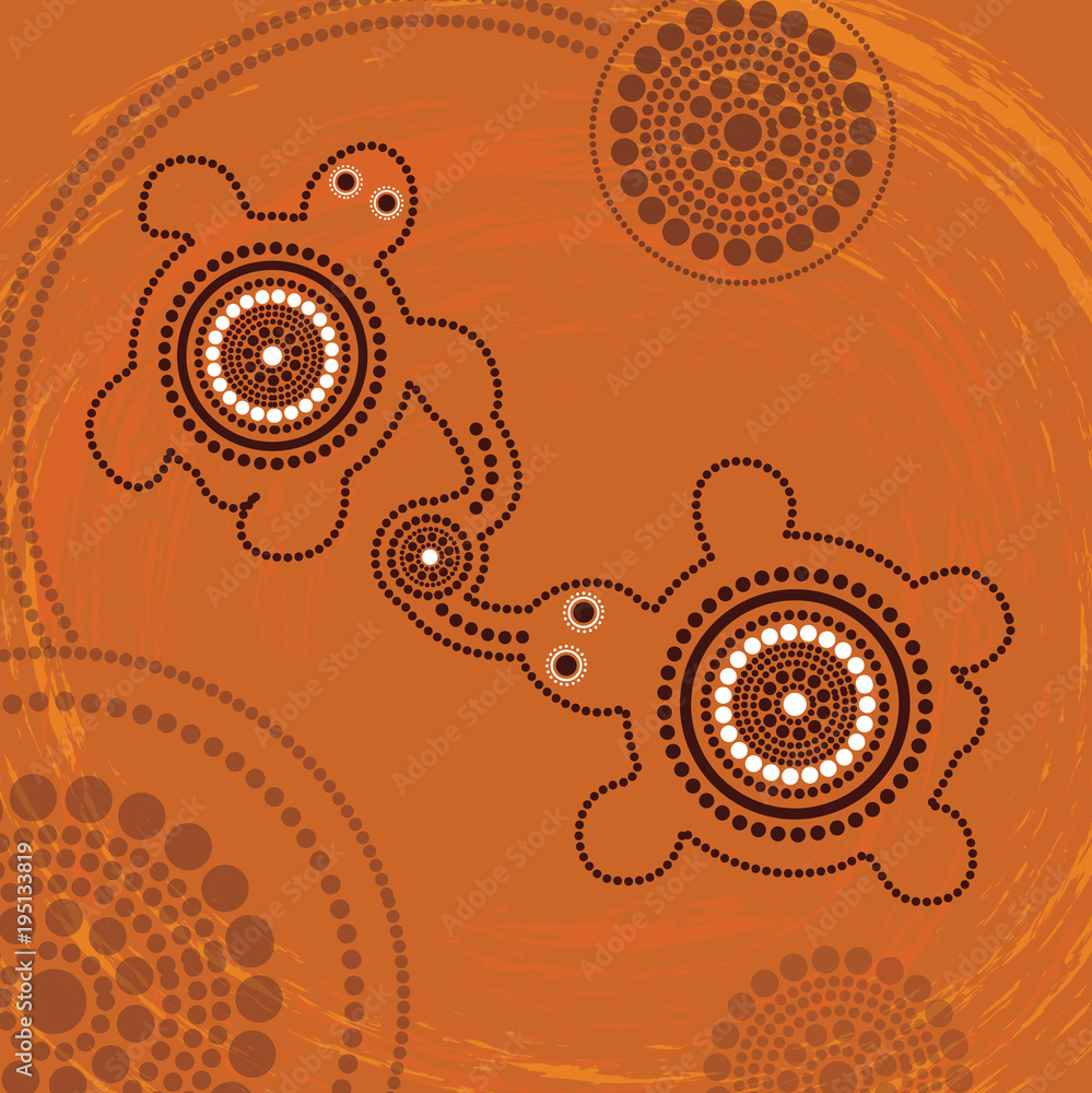 Connection concept, Aboriginal art vector painting with turtles ...