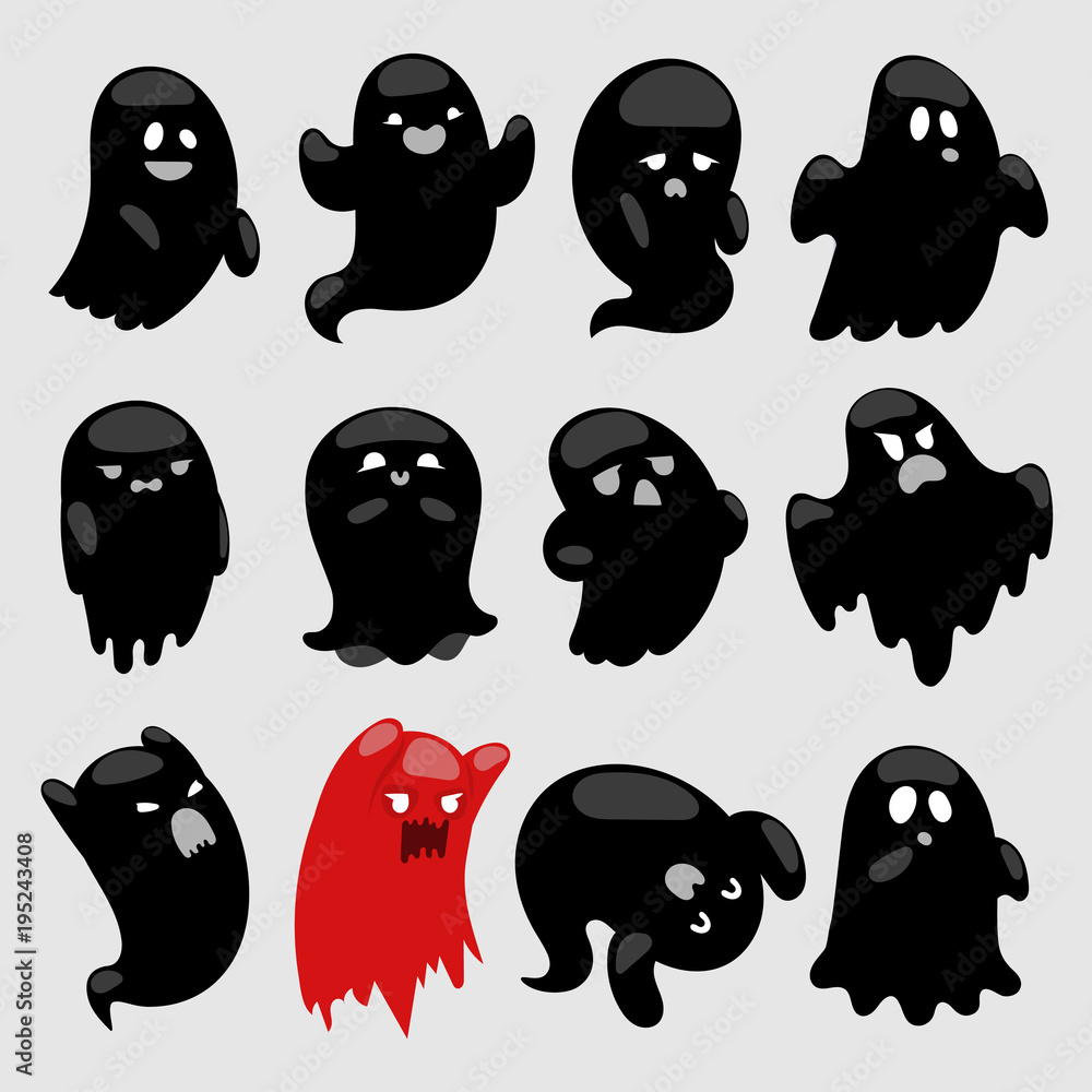 Cartoon spooky ghost vector character illsutartion black and red spooky ...
