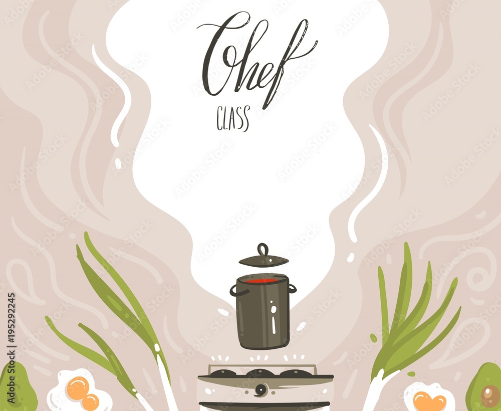 Hand drawn vector abstract modern cartoon cooking class illustrations ...