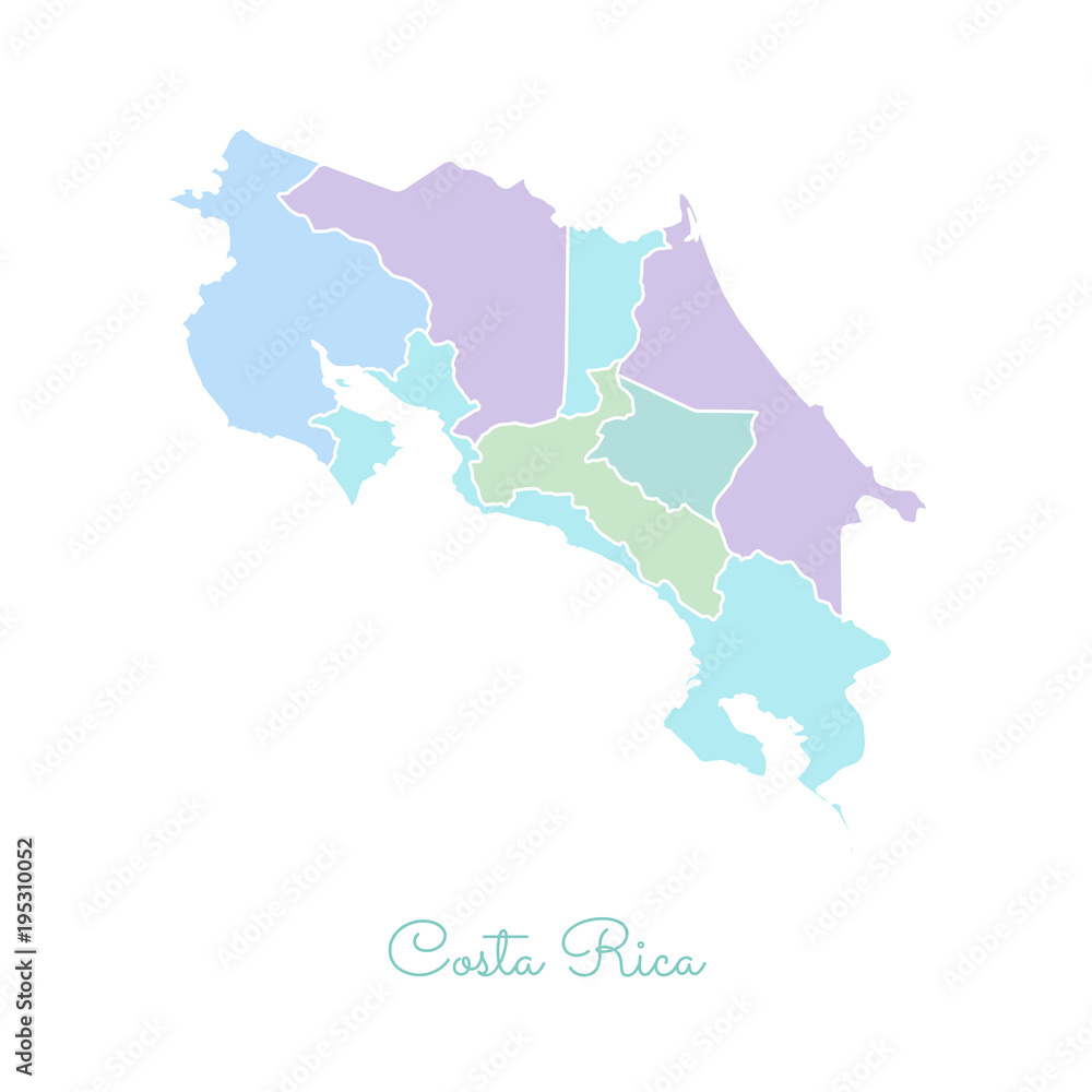 Costa Rica region map: colorful with white outline. Detailed map of ...