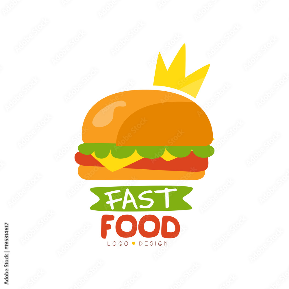 Fast food logo design, burger sign with crown, fast food menu Stock ...