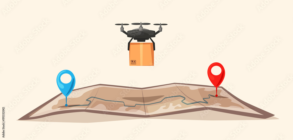 Paper map with pins. Vector cartoon illustration Stock Vector | Adobe Stock