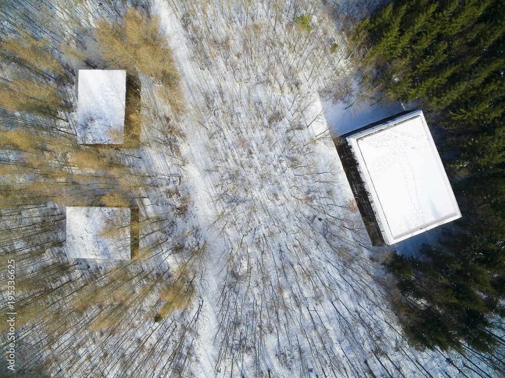 Fotografie Aerial view of reinforced concrete bunkers belonged to ...