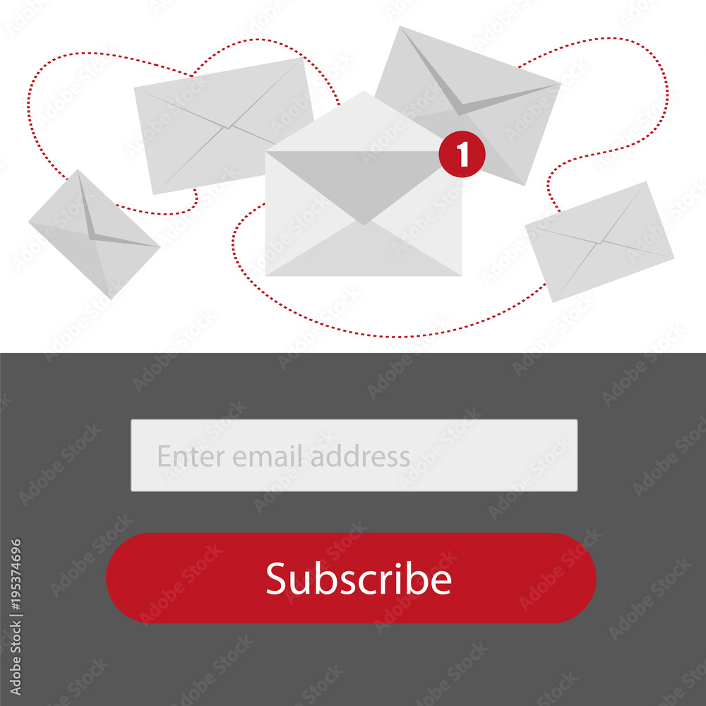 Light Subscribe to newsletter form in red,grey and whitte colors ...