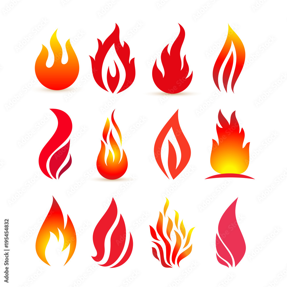 Set of fire logo. Red, yellow fire vector illustration. Isolated on ...
