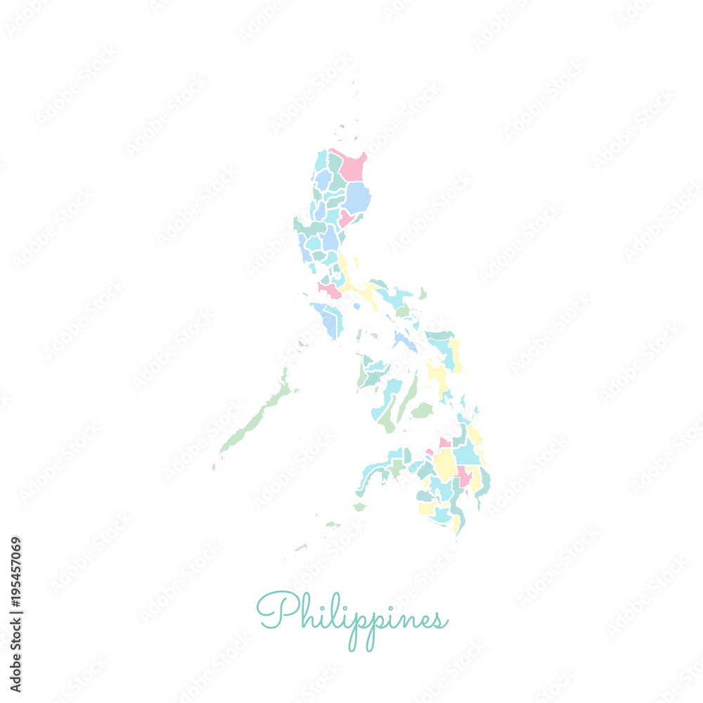 Philippines region map: colorful with white outline. Detailed map of ...