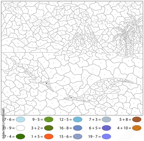 Funny cute ichthyosaurus and pliosaurus on the background of a ...