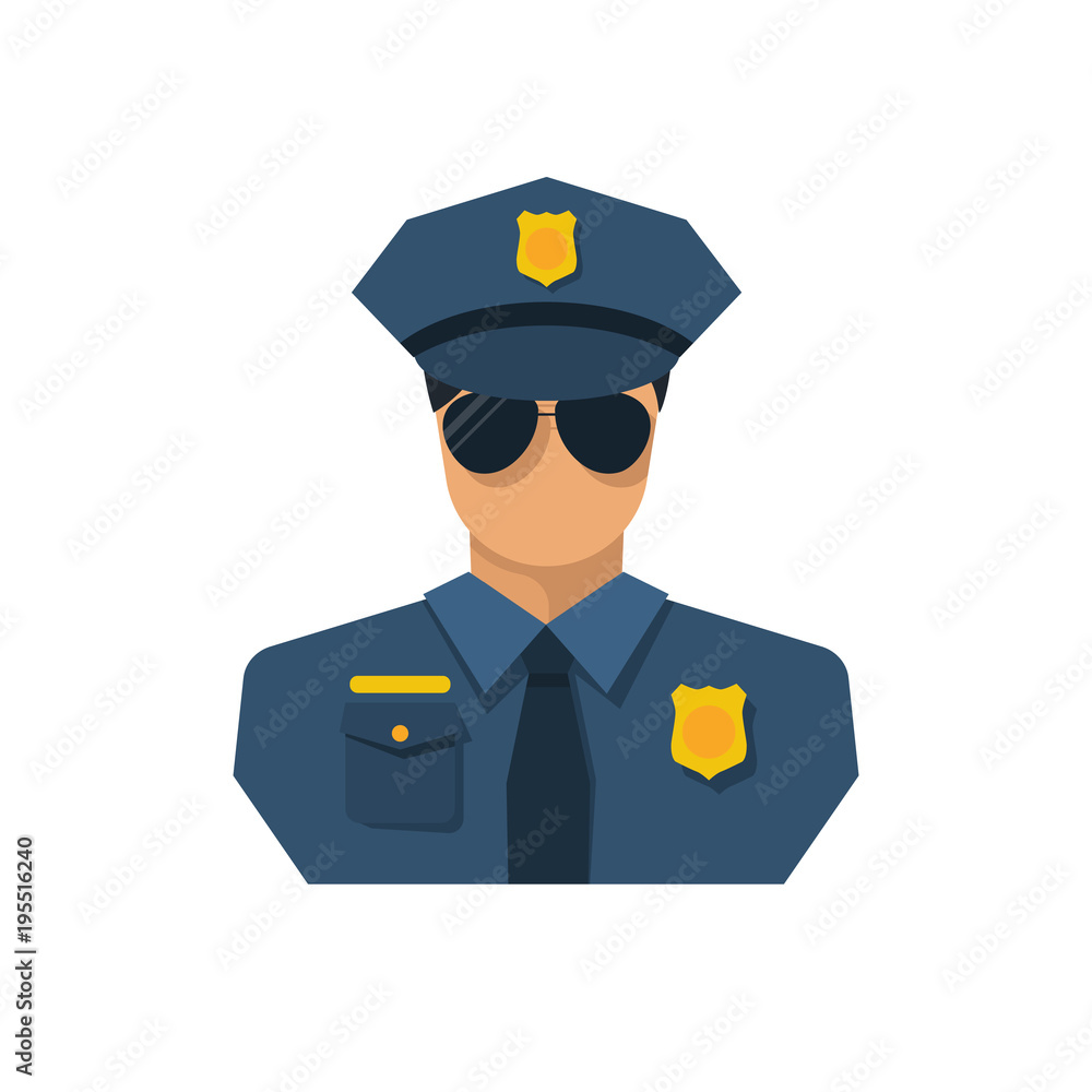 Cop icon flat style design. Police officer avatar. Vector illustration ...