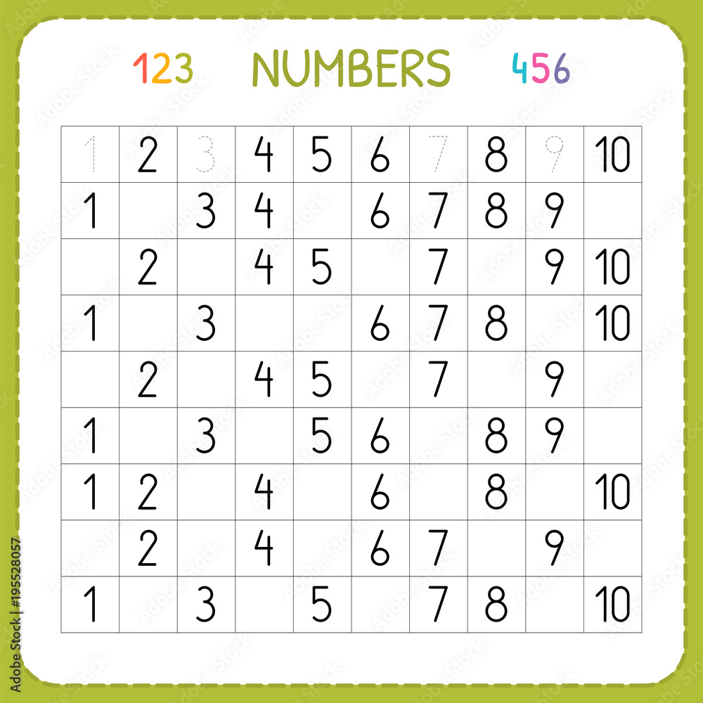 Numbers for kids. Worksheet for kindergarten and preschool. Training to ...