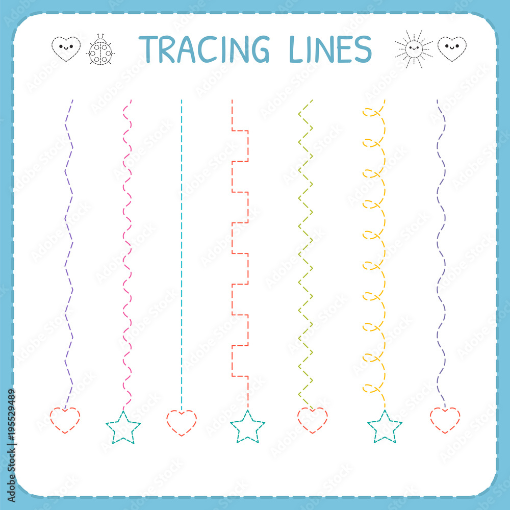 Trace line worksheet for kids. Working pages for children. Preschool or ...