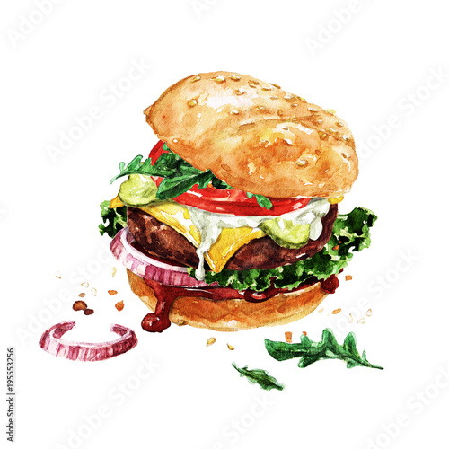 Traditional Hamburger Watercolor Illustration Kaufen Sie Dieses