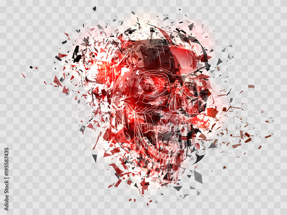vector exploded skull with splashes in all directions. Stock Illustration | Adobe Stock