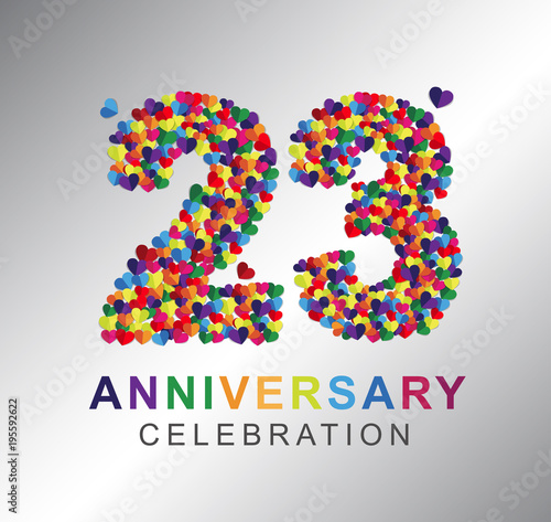 23rd anniversary design logotype paper hearts multi-color for ...