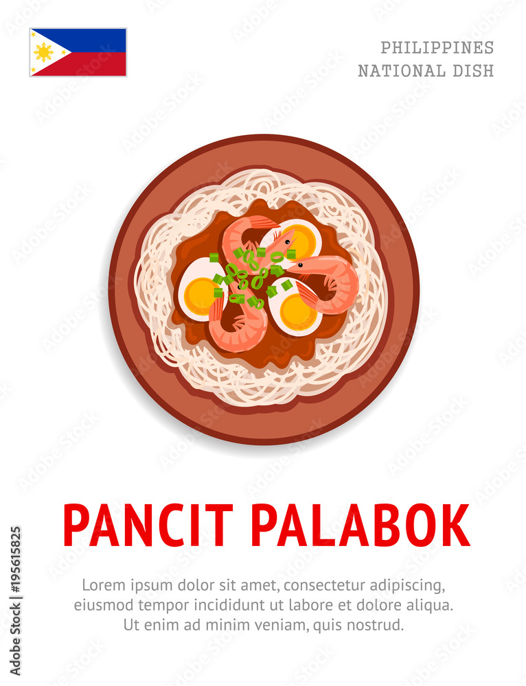 Pancit palabok. National filipino dish. View from above. Vector flat ...