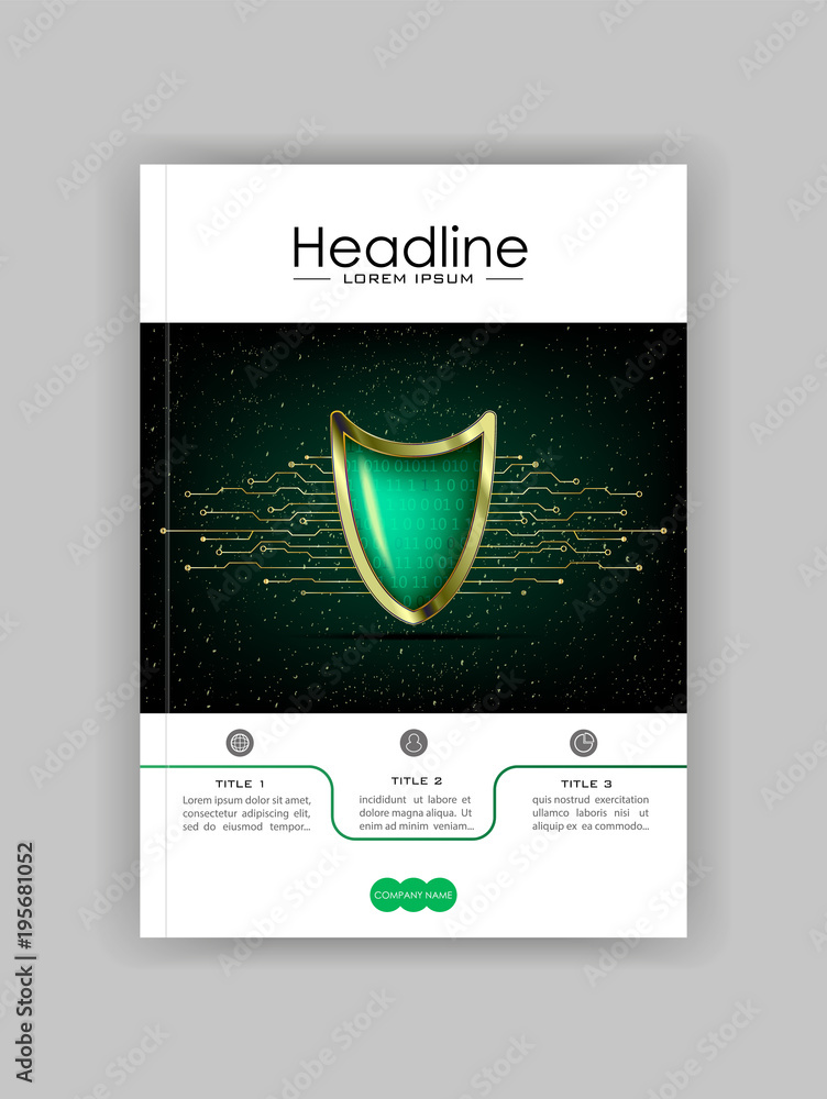 A4 Business Technology Book Cover Design Template. Green shield numbers ...