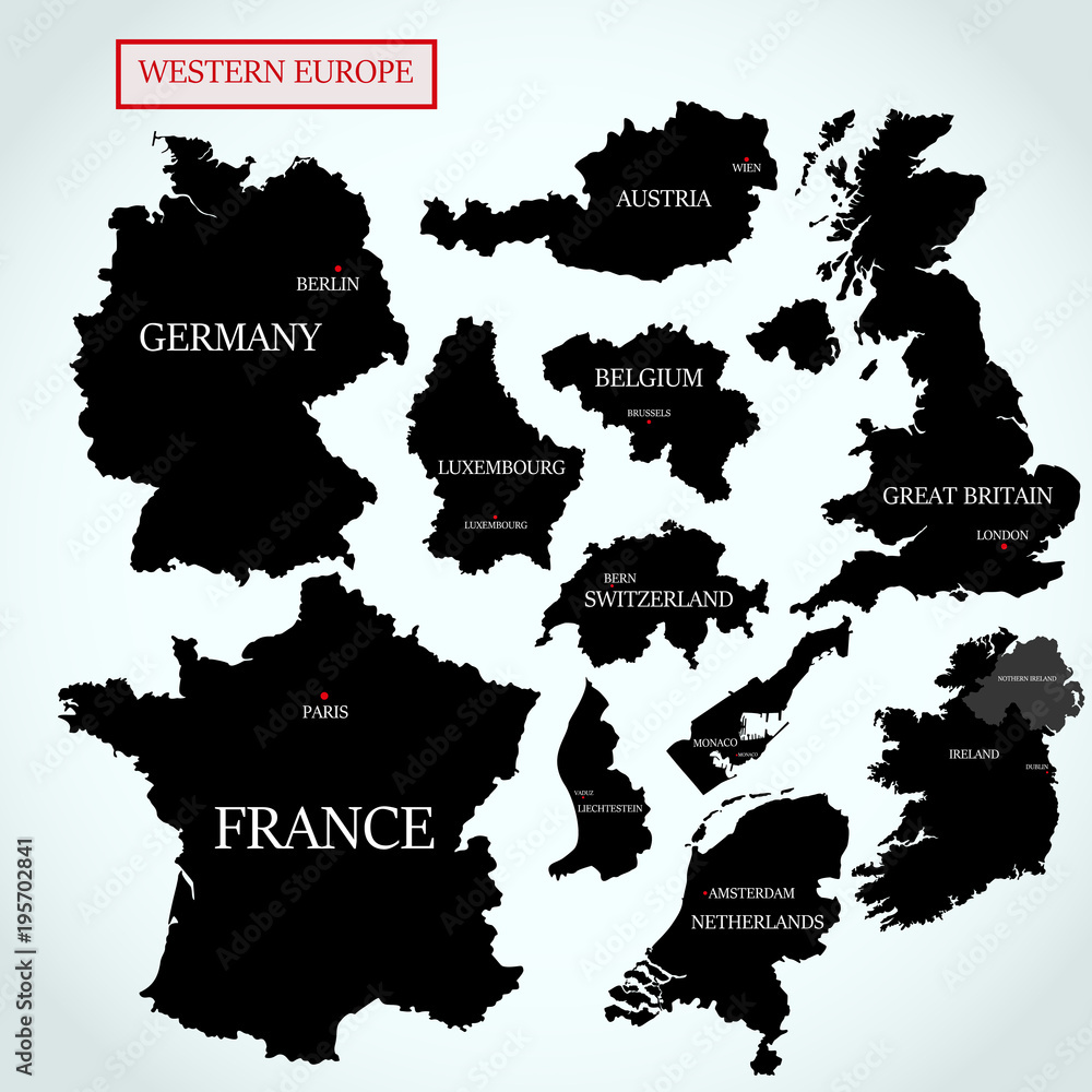 Vector maps of Western Europe with capitals Stock Vector | Adobe Stock