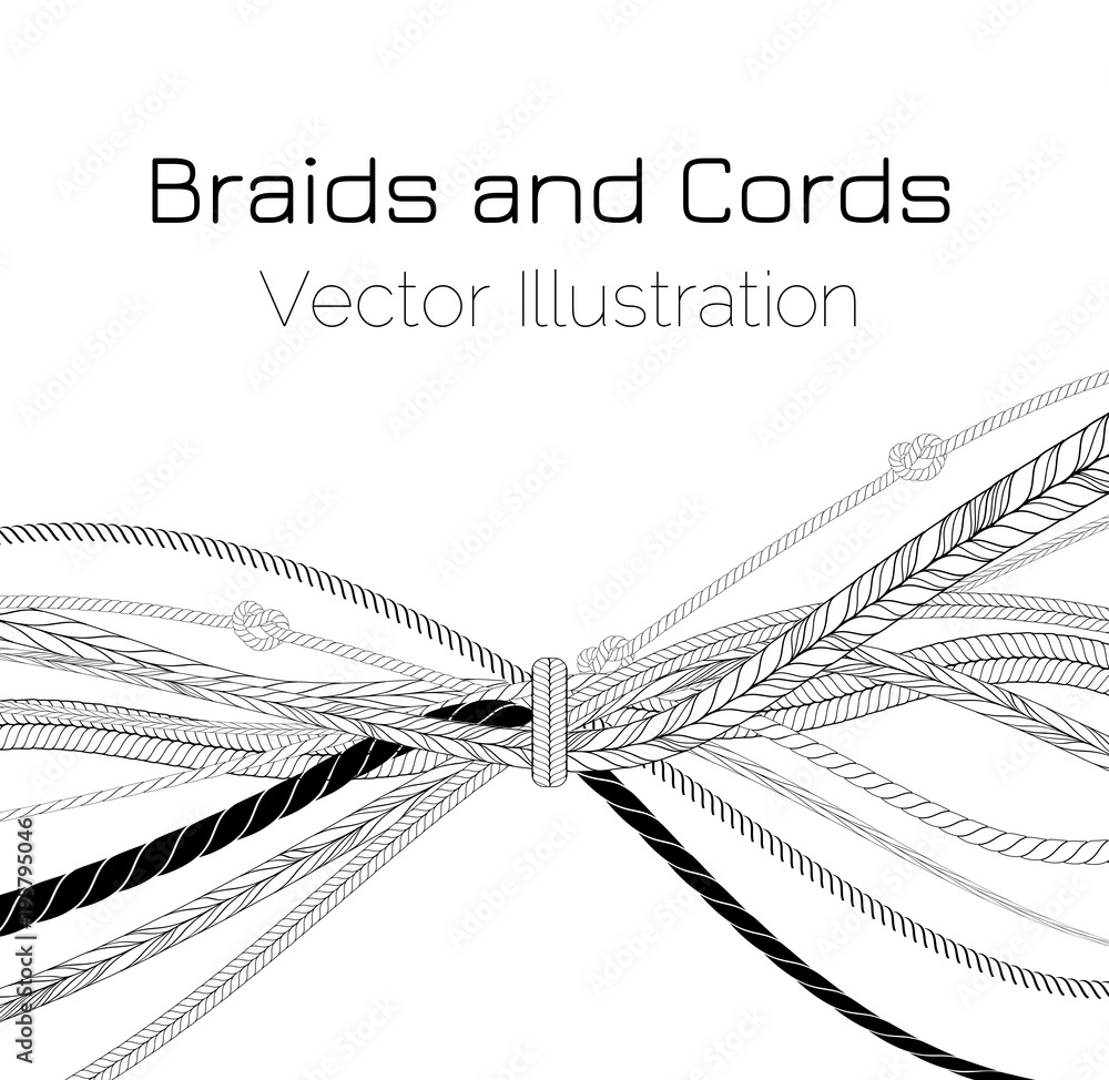 Vector Black and White Braids and Cords Flake Background - Simple Ropes ...