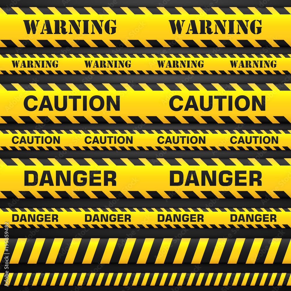 Vector set seamless tapes. Signs caution, danger and warning. Ribbon ...
