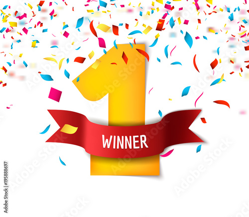 Winner, number one confetti background. Prize award triphy symbol ...