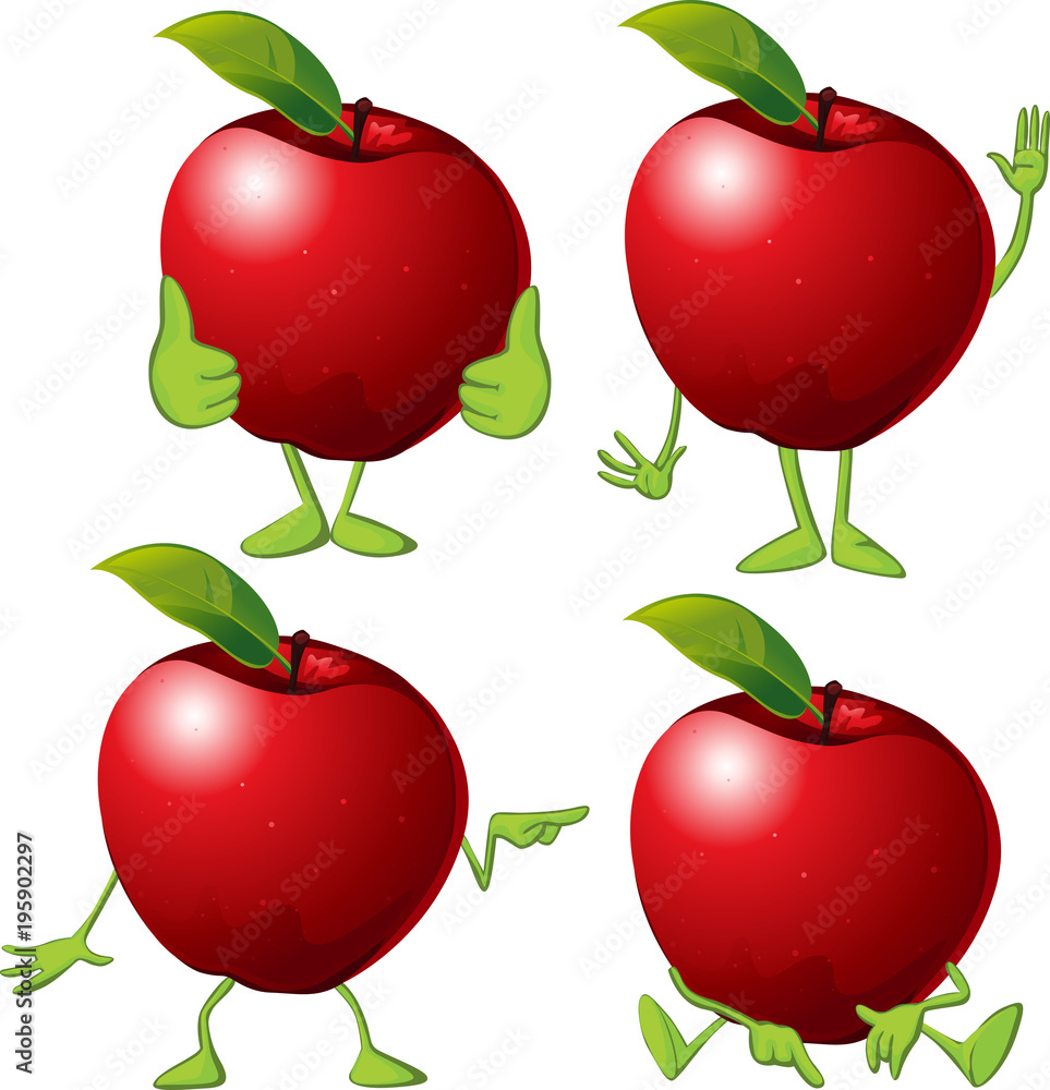 Red apple with hands an legs - vector cartoon illustration Stock Vector ...