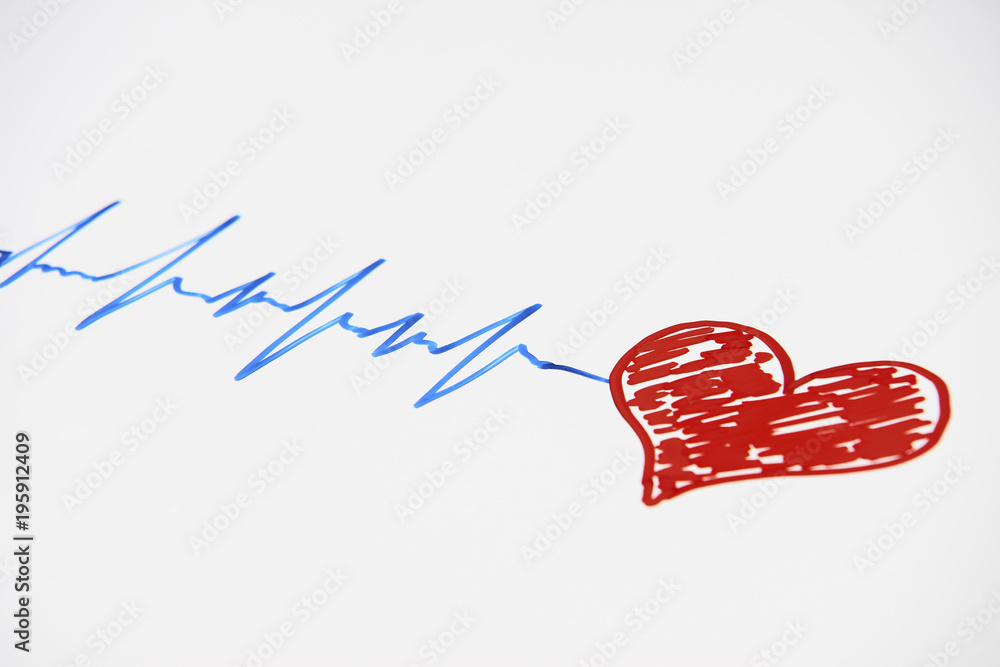 Cardiogram pulse trace and red heart concept for cardiovascular medical ...
