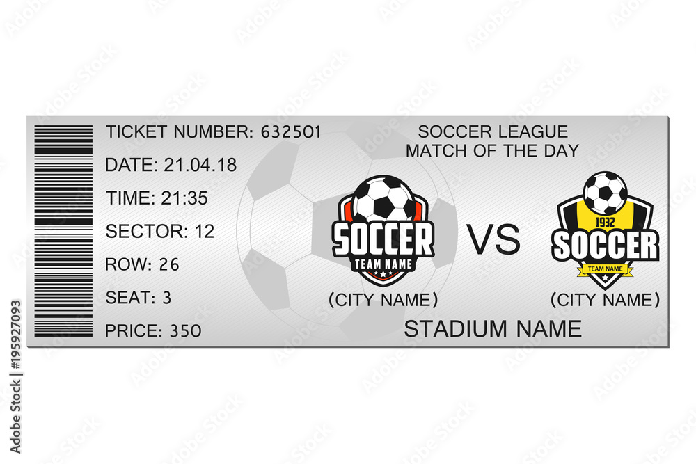 Soccer ticket design. Template for football stadium ticket. Vector ...