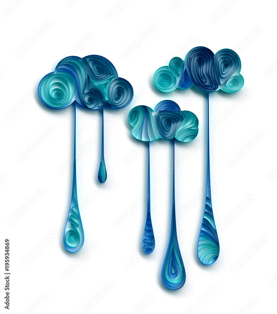 Paper Art Quilling Rain Clouds Filigree Background - Sweet 3D Render ...