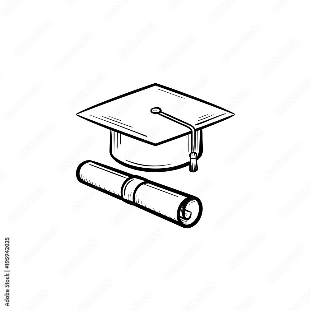 Cap of graduate and certificate degree hand drawn outline doodle icon ...