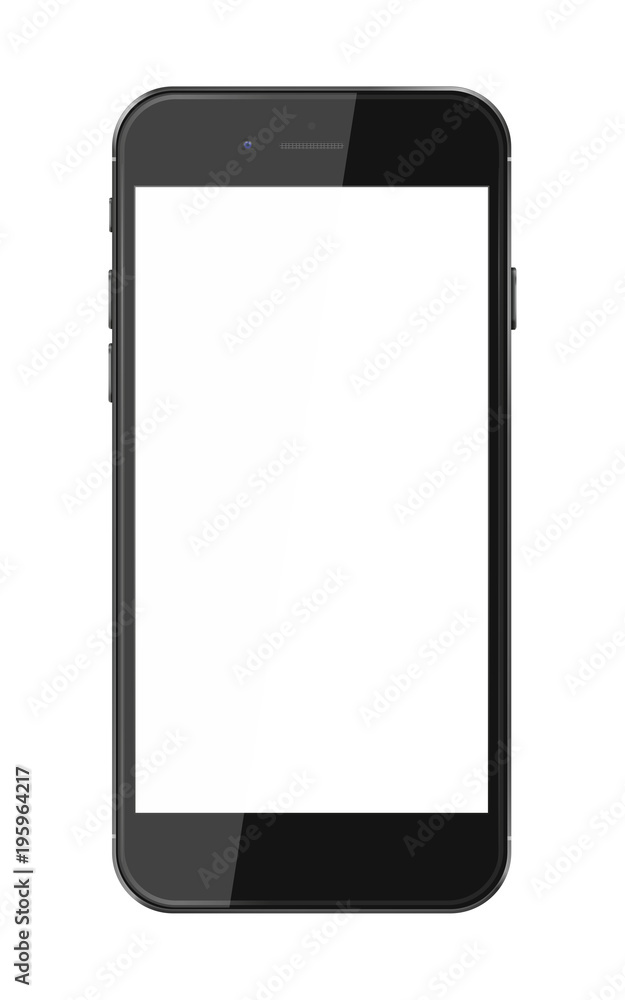 Realistic smart phone with blank screen isolated on white background ...