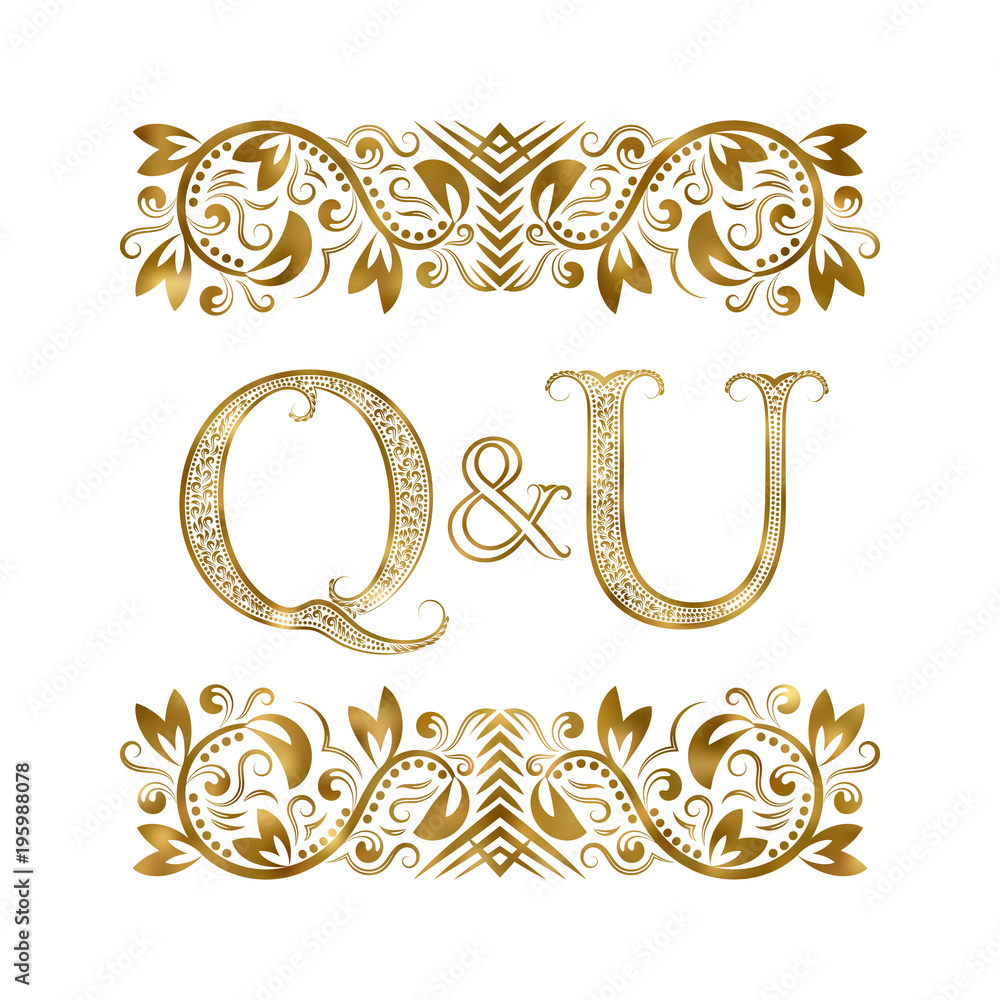 Q and U vintage initials logo symbol. The letters are surrounded by ...