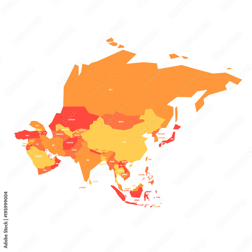 Very simplified vector infographical political map of Asia. Stock ...