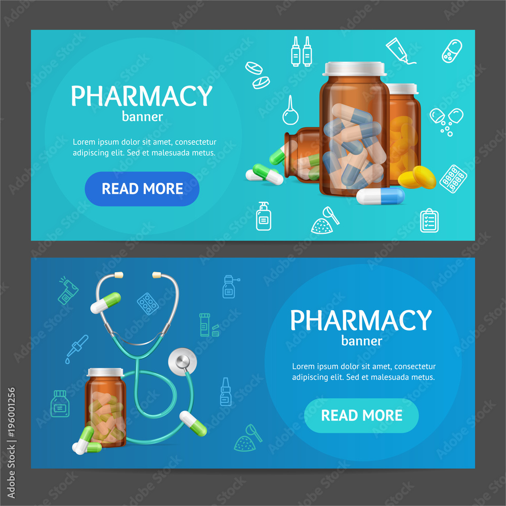 Pharmacy Banner Horizontal Set. Vector Stock Vector | Adobe Stock