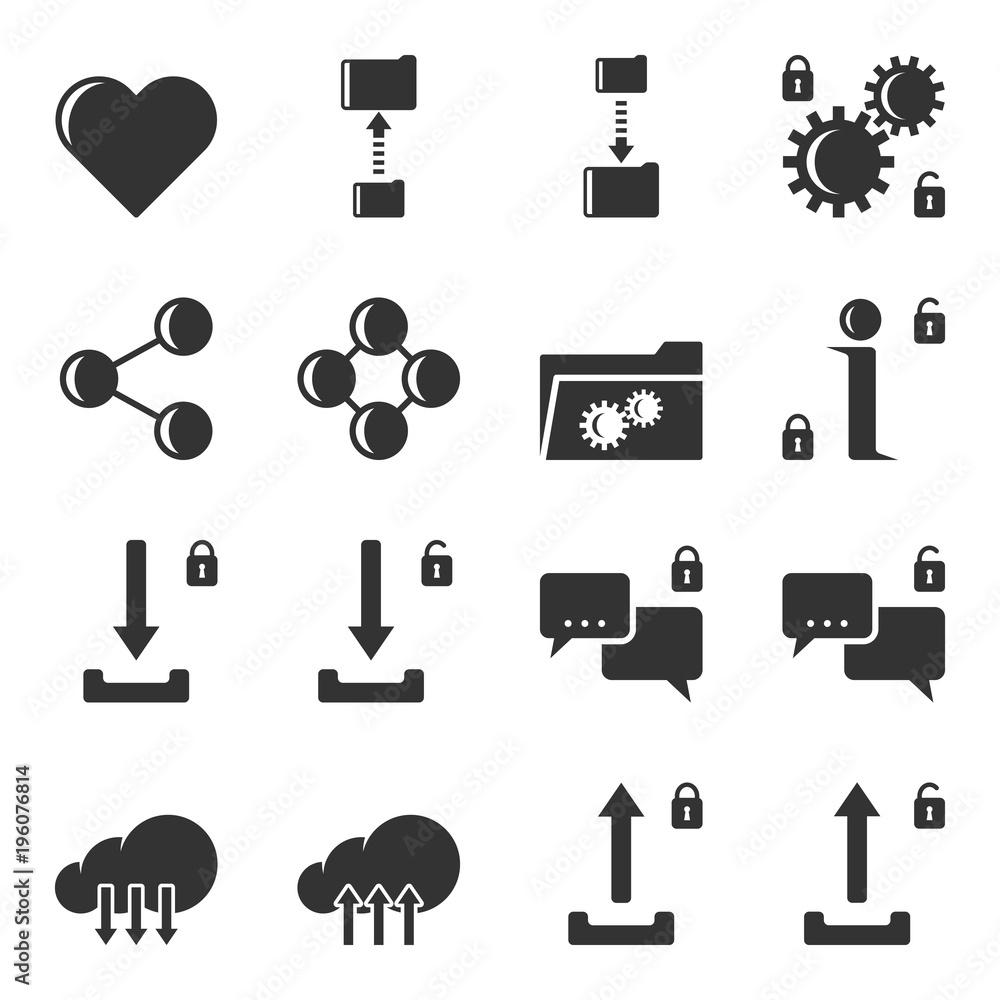 Set of icons for data transmission, storage and configuration of open ...