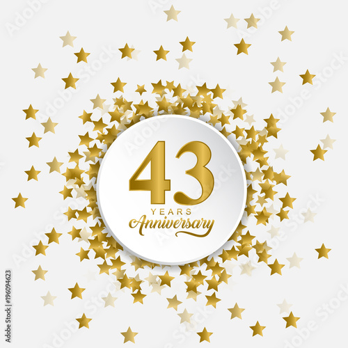 Happy 43 years anniversary with fly out gold stars Stock Vector | Adobe ...