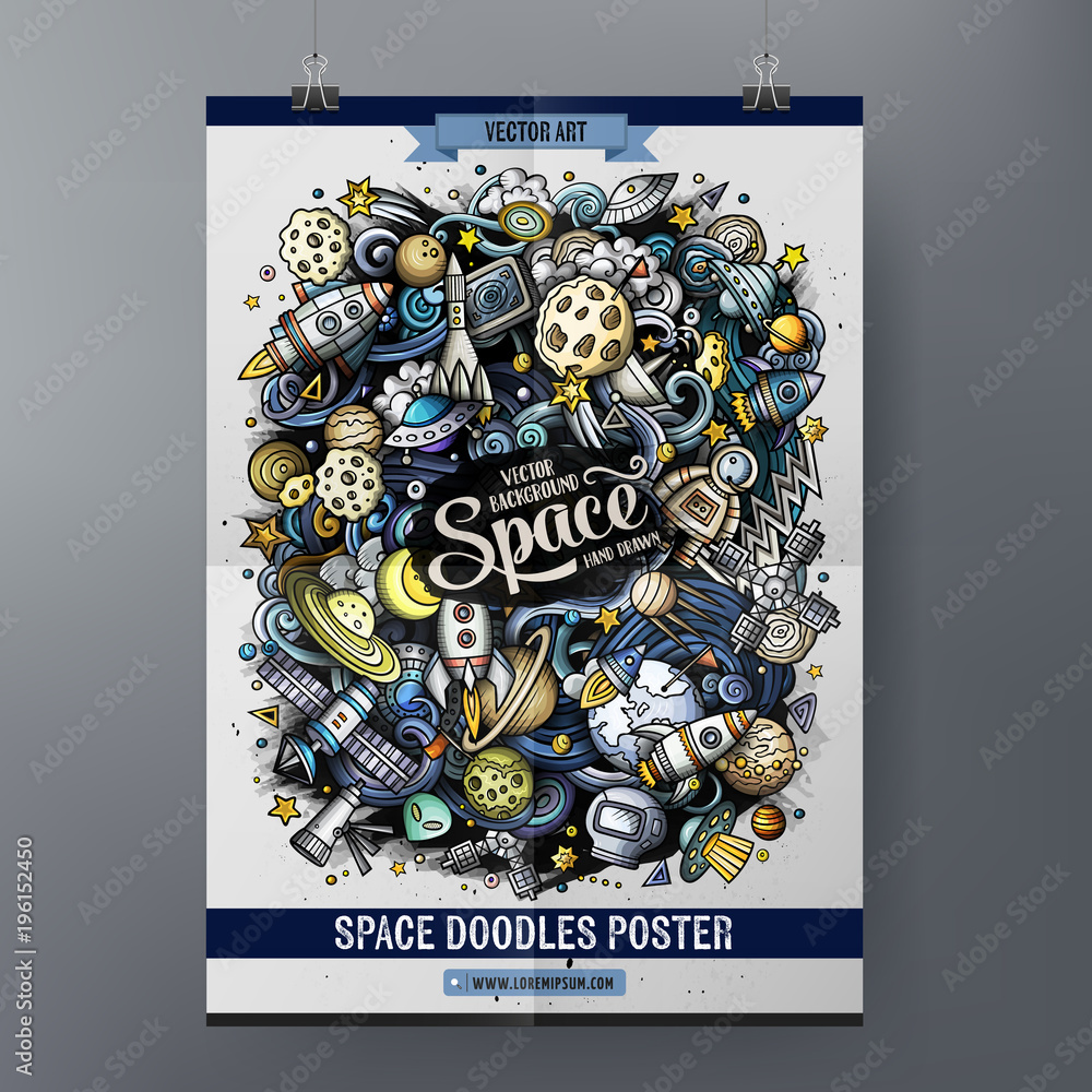 Cartoon colorful hand drawn doodles Space poster Stock Vector | Adobe Stock