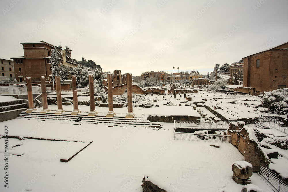 Colosseum and Fori imperiali, snow in Rome Stock Photo | Adobe Stock