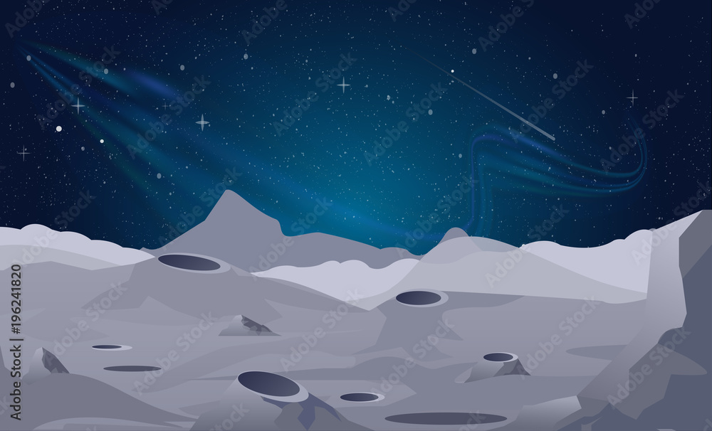 Vector illustration of Moon landscape background with beautiful night ...